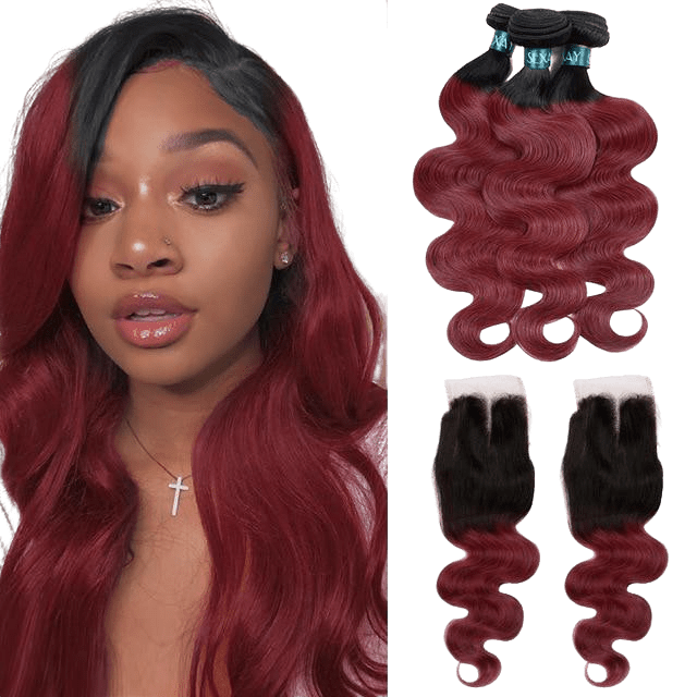 Tissage Bouclé Rouge Bordeau (3 Paquets + Closure) | Hairdiva